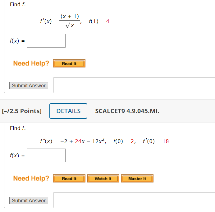Solved Find f.f'(x)=(x+1)x2,f(1)=4f(x)=Need Help?Find | Chegg.com
