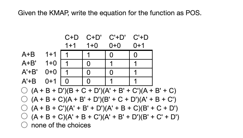 Solved Given the KMAP, write the equation for the function | Chegg.com
