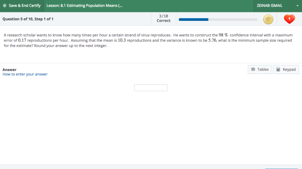 Solved Save &End Certify Lesson: 8.1 Estimating Population | Chegg.com