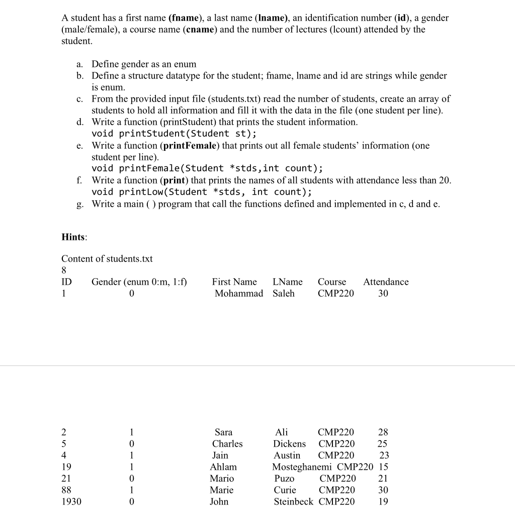 Solved A student has a first name (fname), a last name | Chegg.com