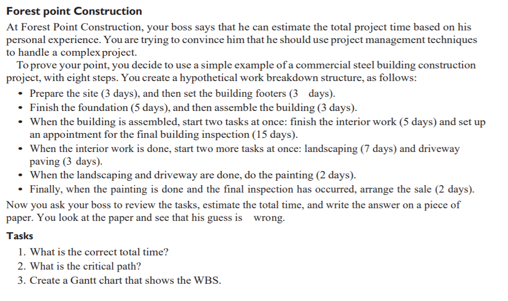 Solved Forest point Construction At Forest Point | Chegg.com