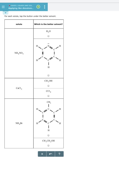 Solved O - Applying like dissolves... For each solute, tap | Chegg.com