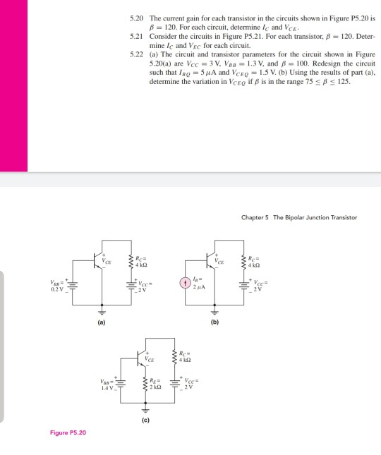 Solved 5.20 The current gain for each transistor in the | Chegg.com