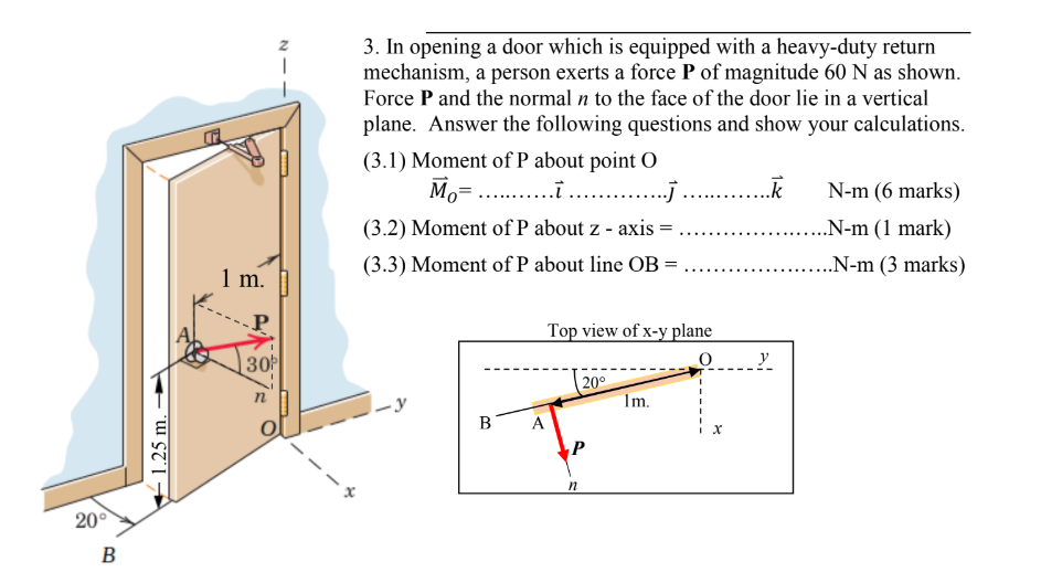 Solved 3. In opening a door which is equipped with a | Chegg.com