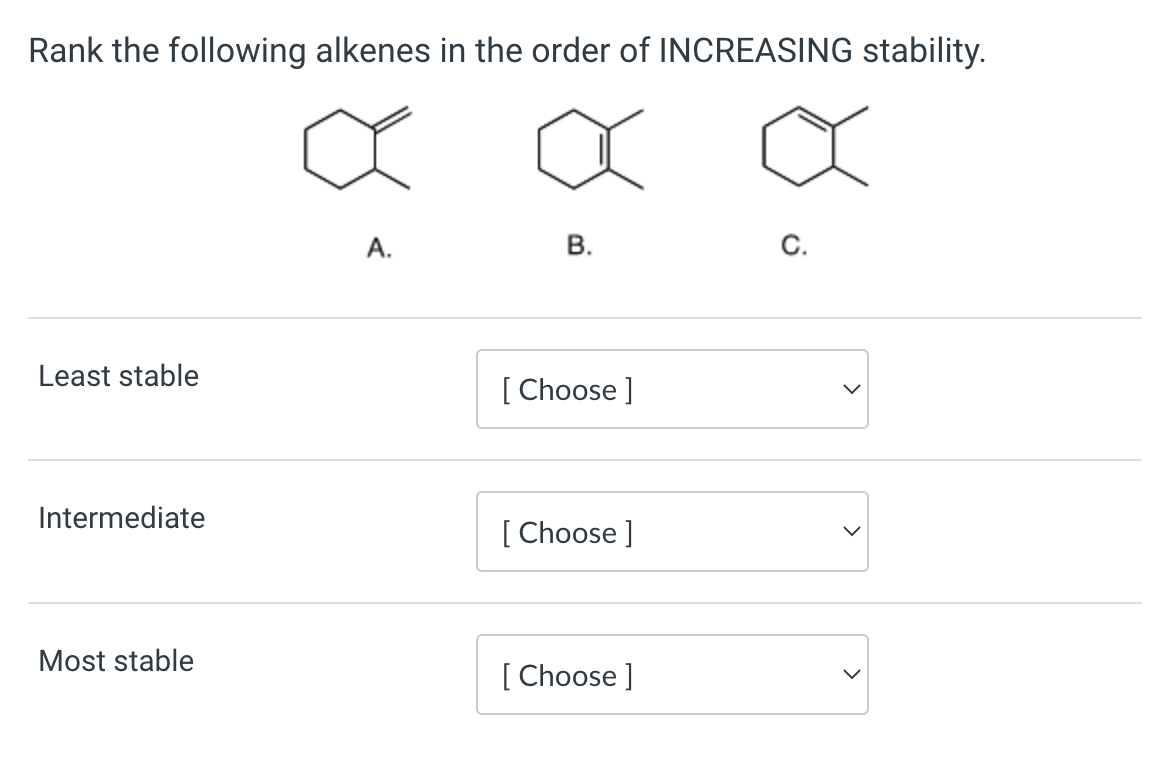Solved Rank the following alkenes in the order of INCREASING | Chegg.com