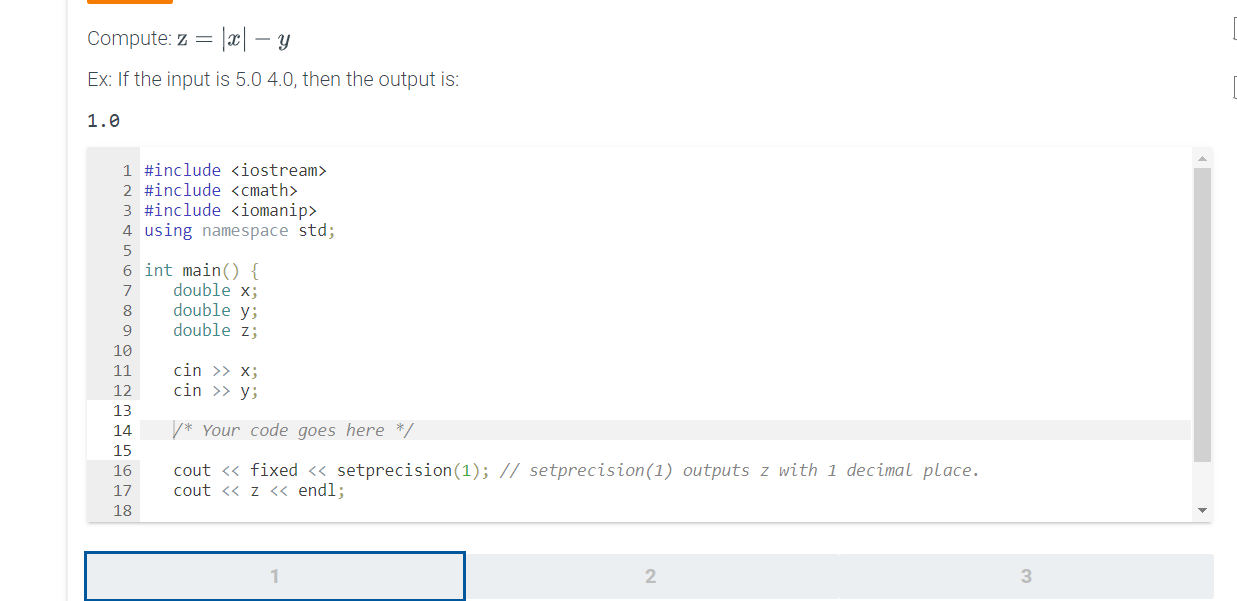 Solved Compute: z=∣x∣−y Ex: If the input is 5.04.0, then the | Chegg.com