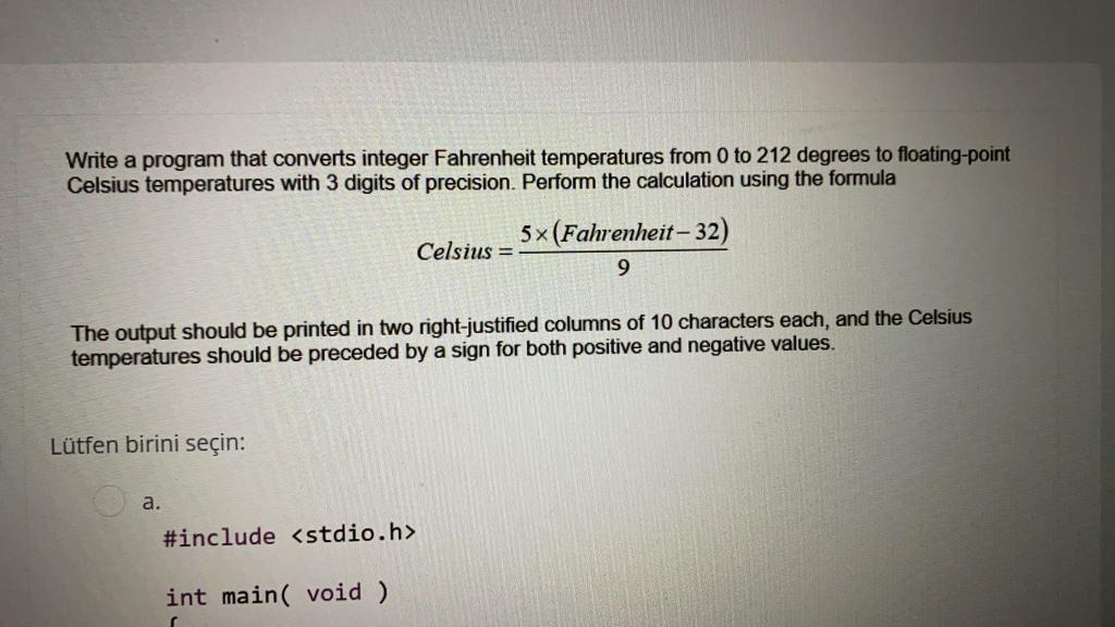 Solved Write a program that converts integer Fahrenheit | Chegg.com