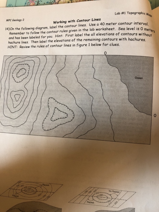 Solved Lab #1 Topographic Working with Contour Lines 14)On | Chegg.com