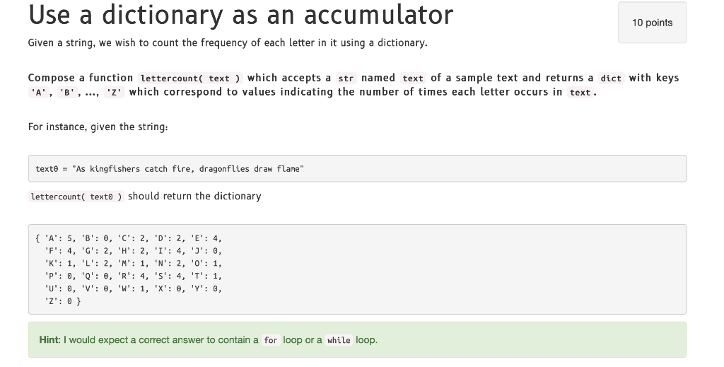 Solved Use a dictionary as an accumulator 10 points Given a | Chegg.com