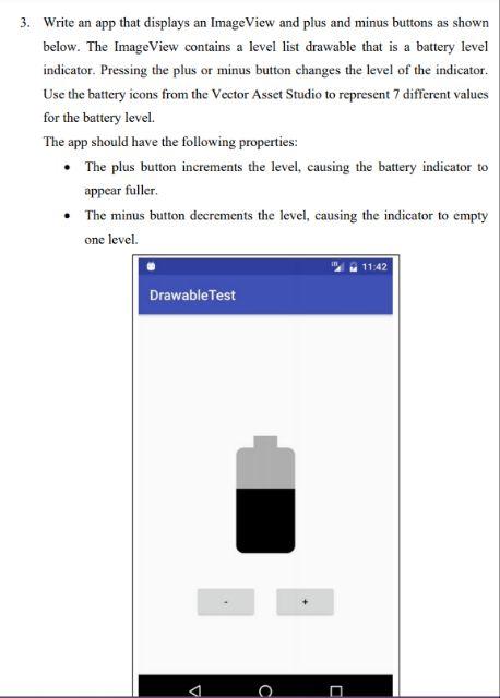 Solved 3. Write an app that displays an ImageView and plus | Chegg.com