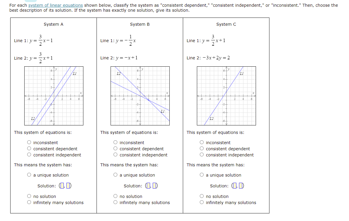 Solved For each system of linear equations shown below, | Chegg.com
