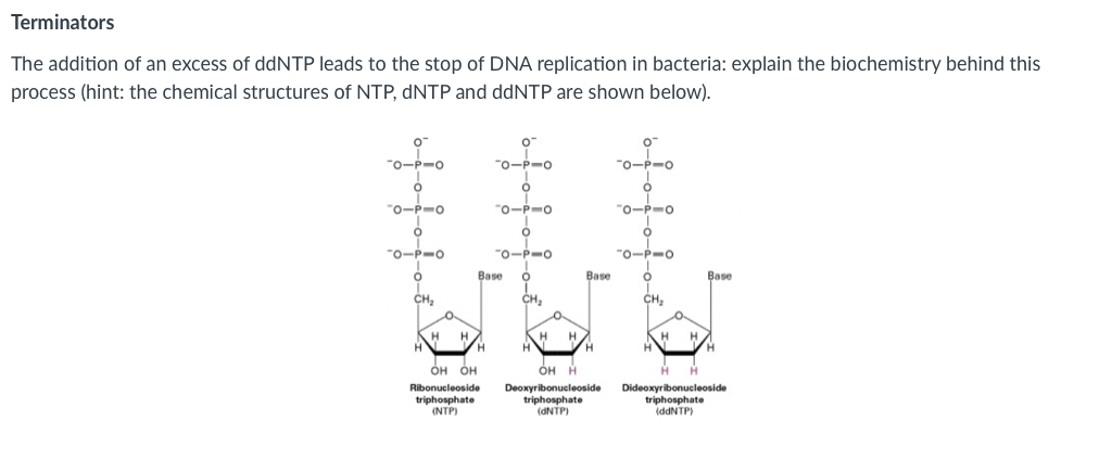 Solved Terminators The addition of an excess of ddNTP leads | Chegg.com