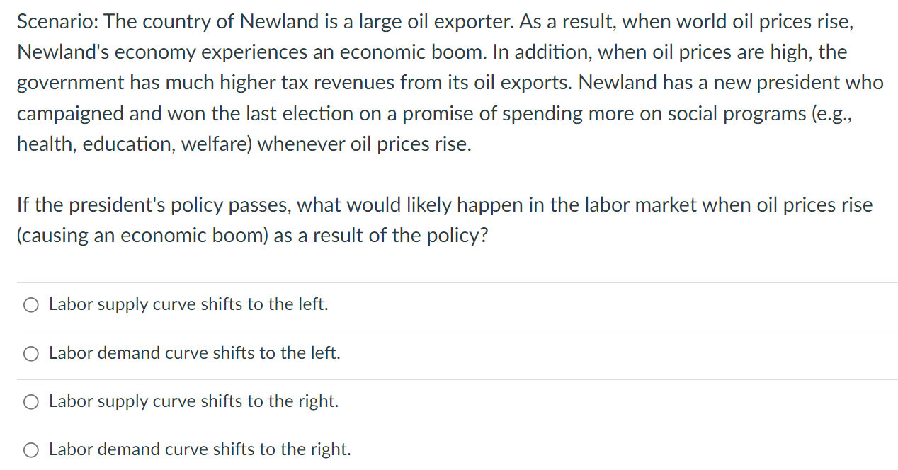 Solved Scenario: The country of Newland is a large oil | Chegg.com