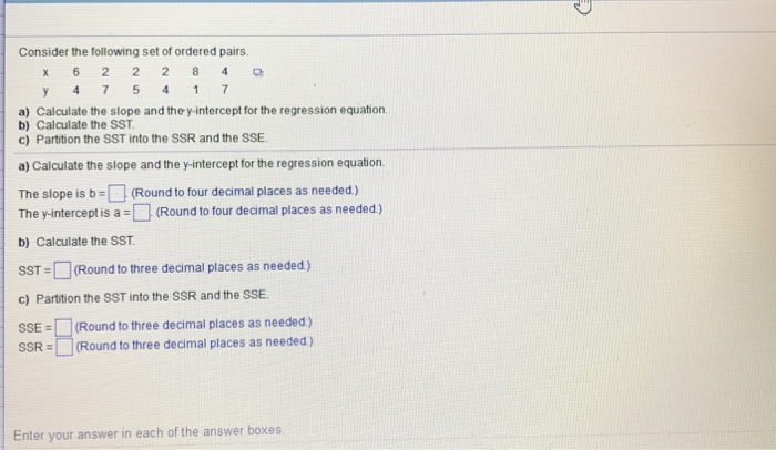 Solved Consider the following set of ordered pairs. x 6 2 2 | Chegg.com
