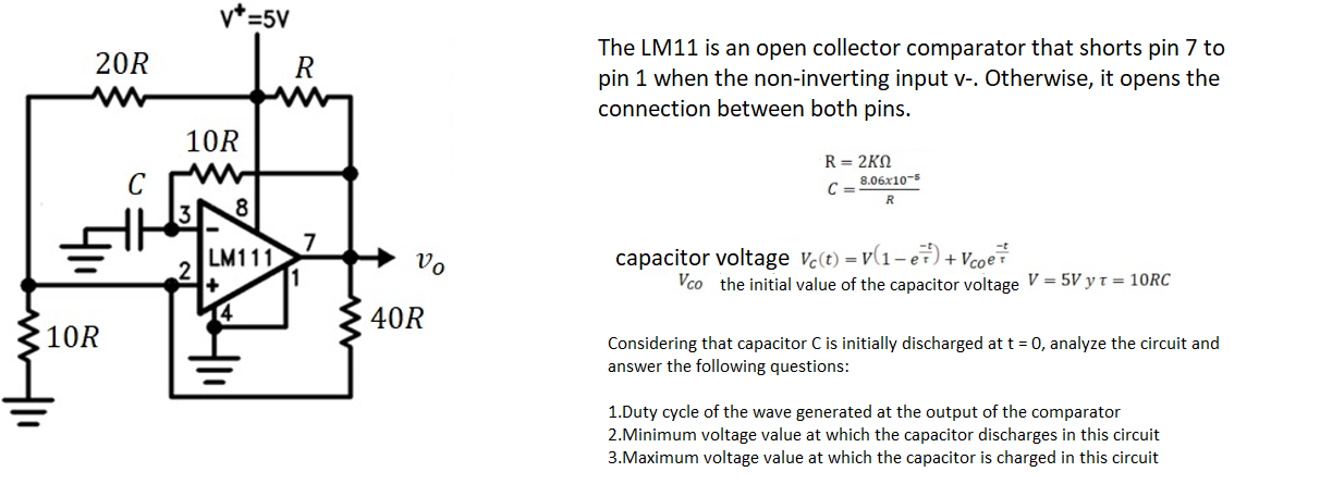 Solved v=5V 20R R The LM11 is an open collector comparator | Chegg.com