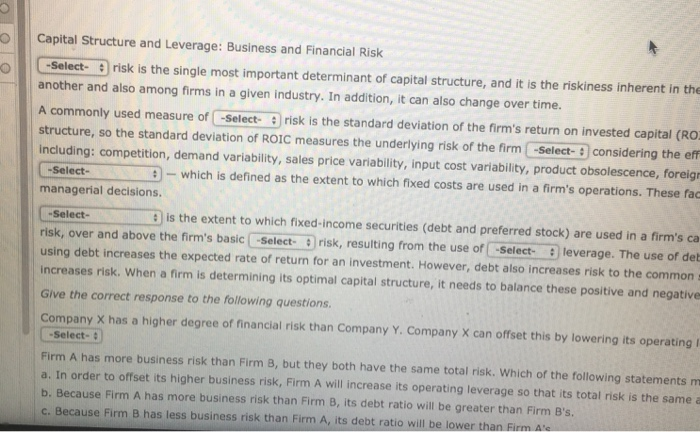 Solved O Capital Structure and Leverage: Business and | Chegg.com Solved O Capital Structure and Leverage: Business and | Chegg.com