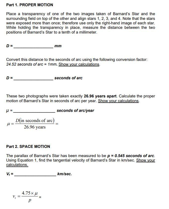 Proper Motion of a Star In this exercise you will | Chegg.com
