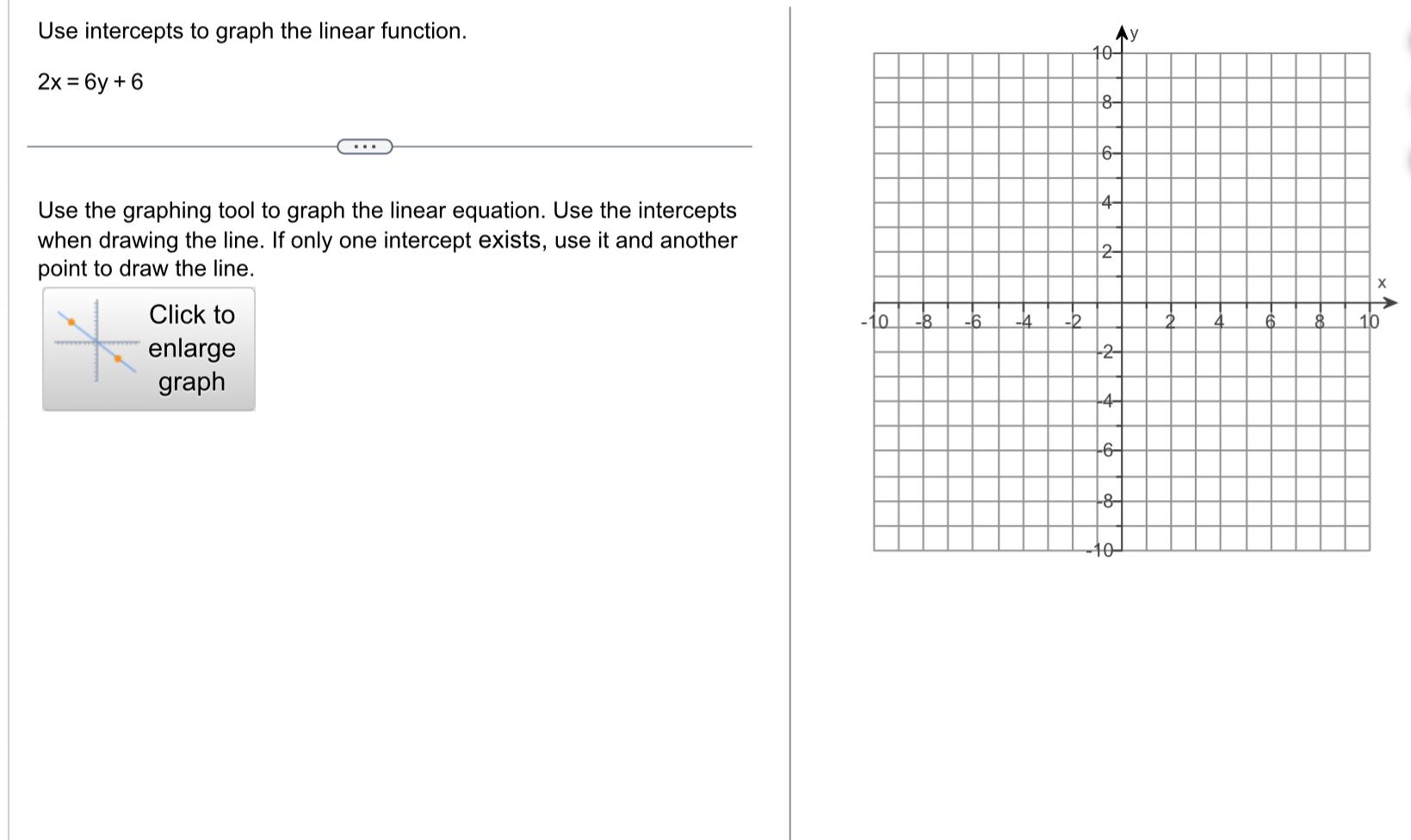 Solved Use intercepts to graph the linear function. 2x=6y+6 | Chegg.com