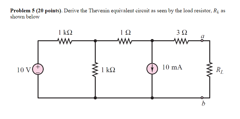 Solved Problem 5 (20 points). Derive the Thevenin equivalent | Chegg.com