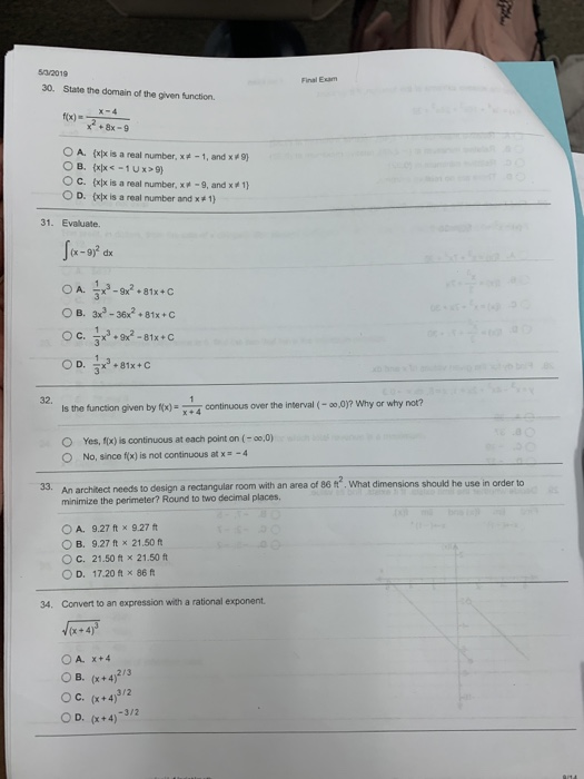 Solved 532019 30 State The Domain Of The Given Function 1754