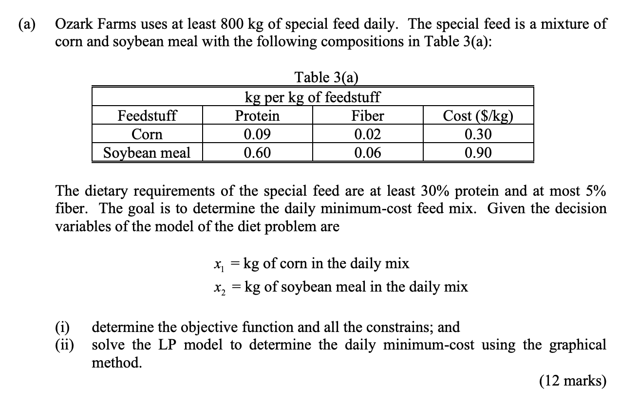 Solved (a) Ozark Farms uses at least 800 kg of special feed | Chegg.com