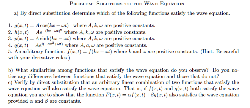 Solved PrOBleM: SoLuTiONS To THE WAvE EQuATION a) By direct | Chegg.com