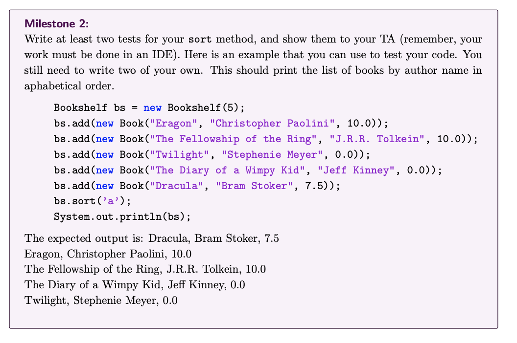 Solved 1 Creating a Bookshelf Class We will store our books | Chegg.com