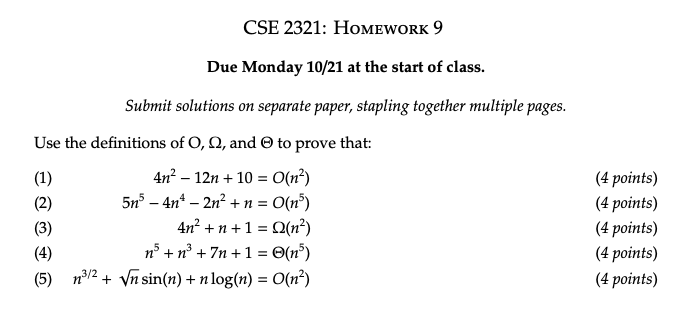 Solved CSE 2321: HoMEwork 9 Due Monday 10/21 at the start of | Chegg.com