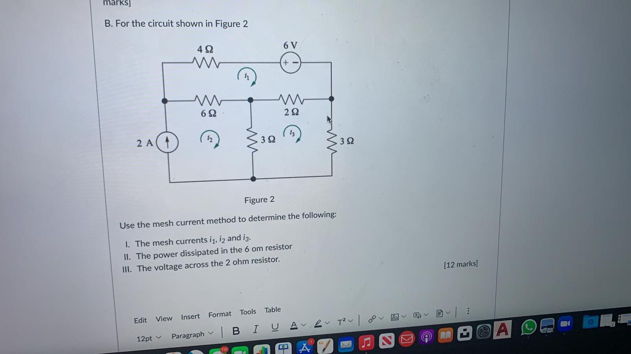 Solved marks] B. For the circuit shown in Figure 2 422 6 V M | Chegg.com