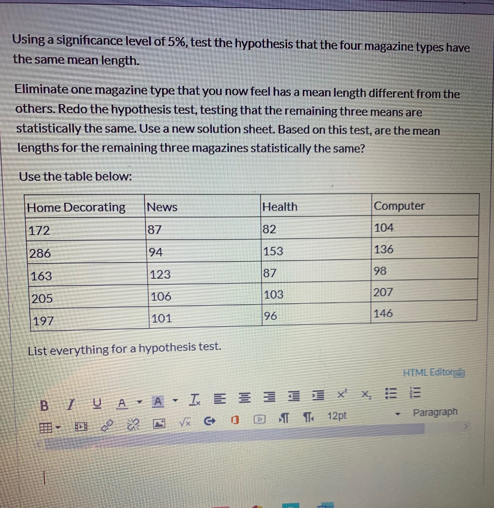 Solved Using a significance level of 5%, test the hypothesis | Chegg.com