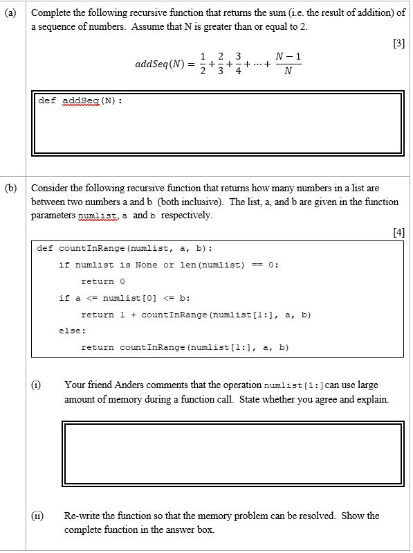 (a) Complete the following recursive function that | Chegg.com