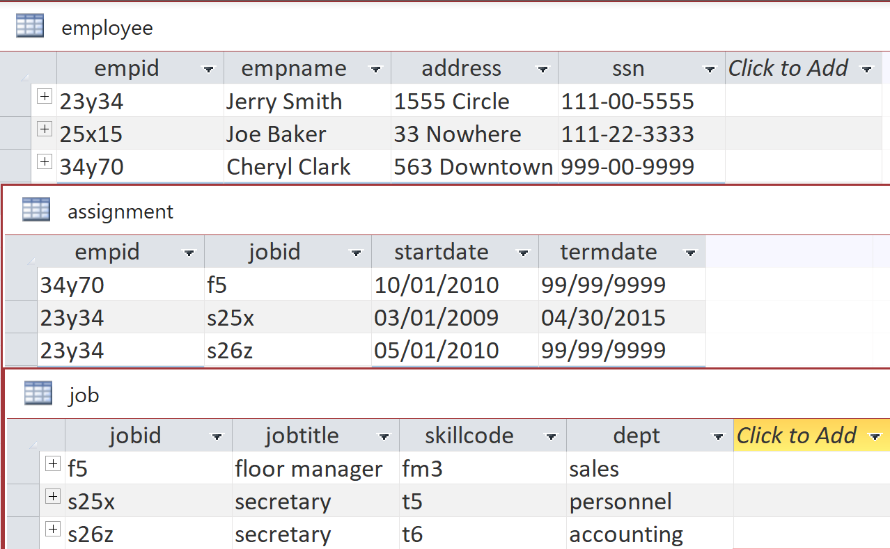 Solved - empname Jerry Smith Joe Baker Cheryl Clark address | Chegg.com