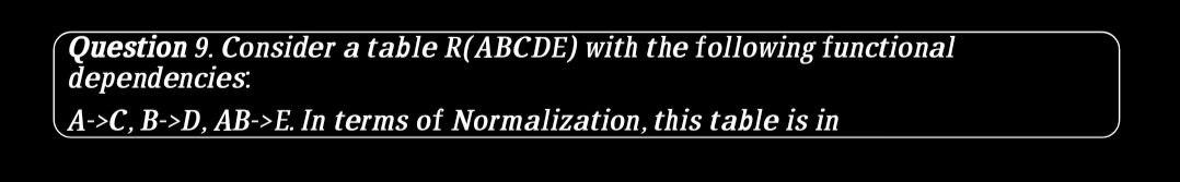 Solved Question 9. Consider a table R(ABCDE) with the | Chegg.com