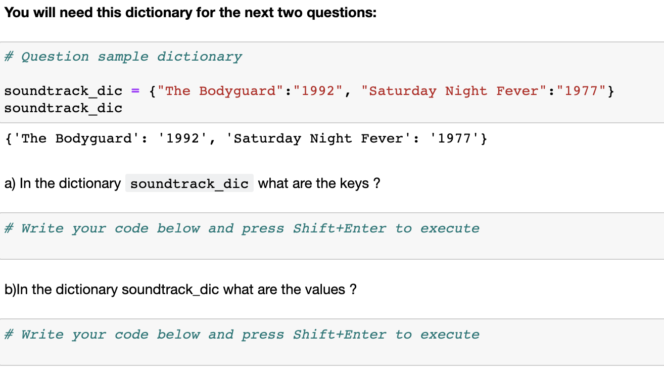 Solved You will need this dictionary for the next two | Chegg.com