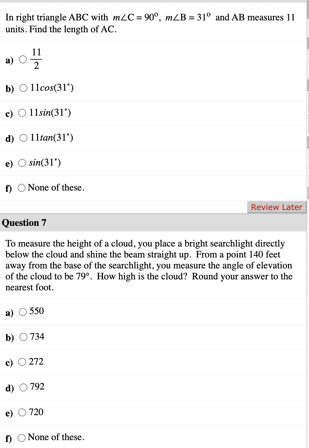 Solved In right triangle ABC with mZC = 90°, mZB = 31° and | Chegg.com