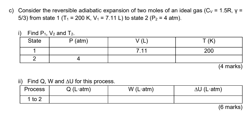 Solved Consider the reversible adiabatic expansion of two | Chegg.com