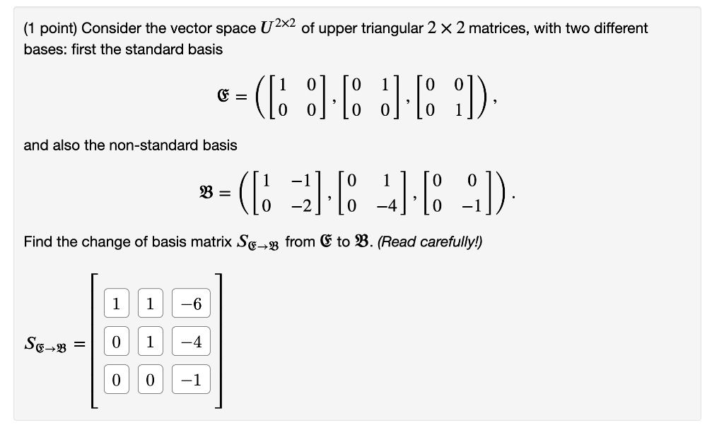 Solved (1 point) Consider the vector space U2x2 of upper | Chegg.com