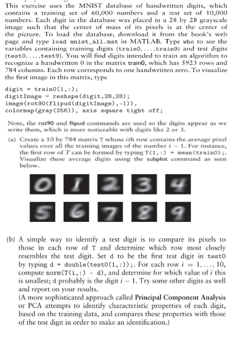 This exercise uses the MNIST database of handwritten | Chegg.com