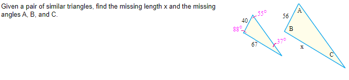 Solved Given a pair of similar triangles, find the missing | Chegg.com