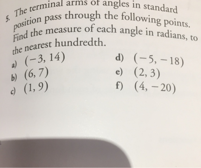 Solved arms of angles in standard The terminal arms position | Chegg.com
