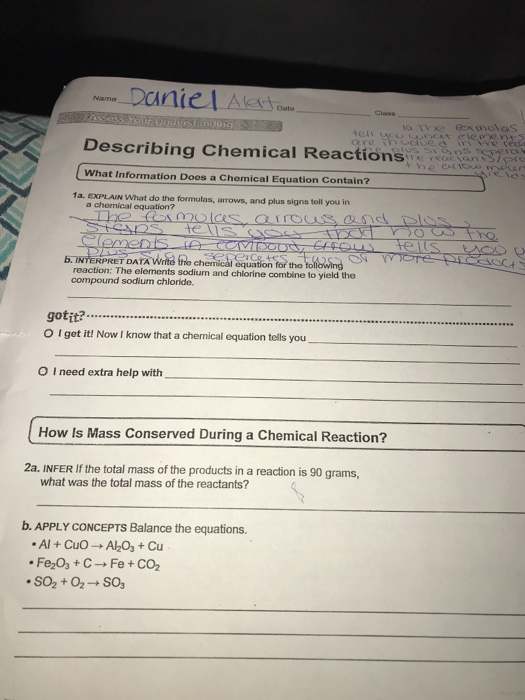 Describing Chemical Reactions Worksheet Answer Key