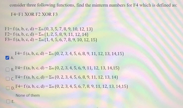 Solved Consider Three Following Functions Find The Minterm 