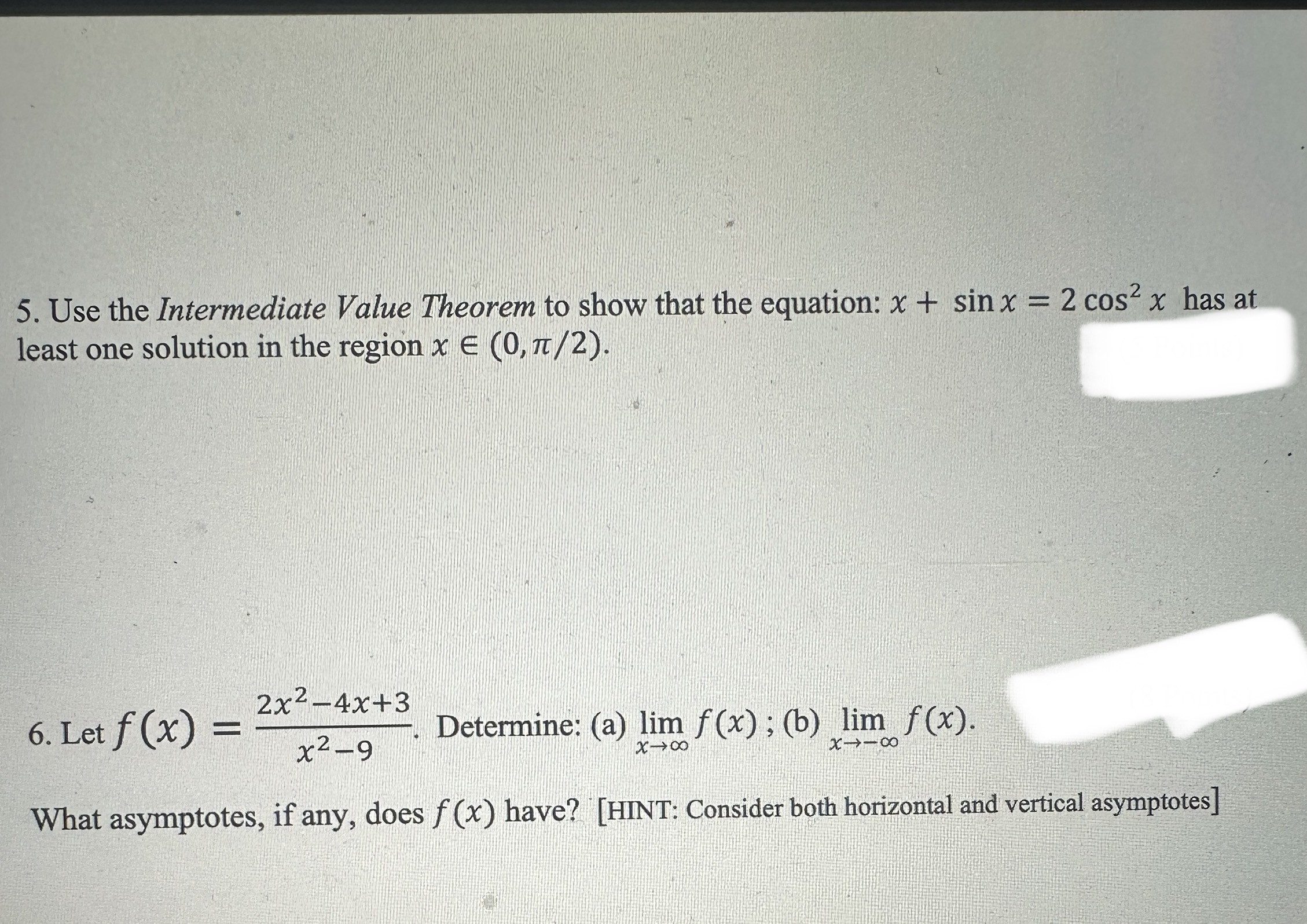 Solved 5. Use the Intermediate Value Theorem to show that | Chegg.com