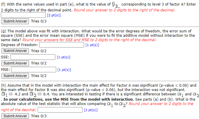 Solved A two-way analysis of variance model with interaction | Chegg.com