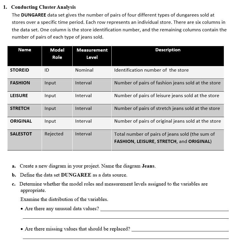 Solved Conducting Cluster Analysis The DUNGAREE data set | Chegg.com