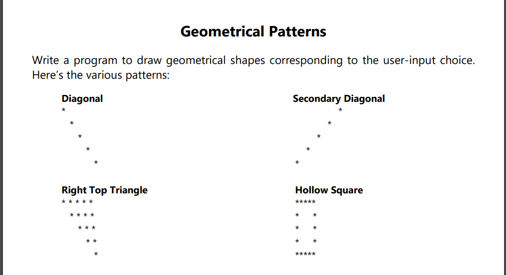 Solved Geometrical Patterns Write a program to draw | Chegg.com