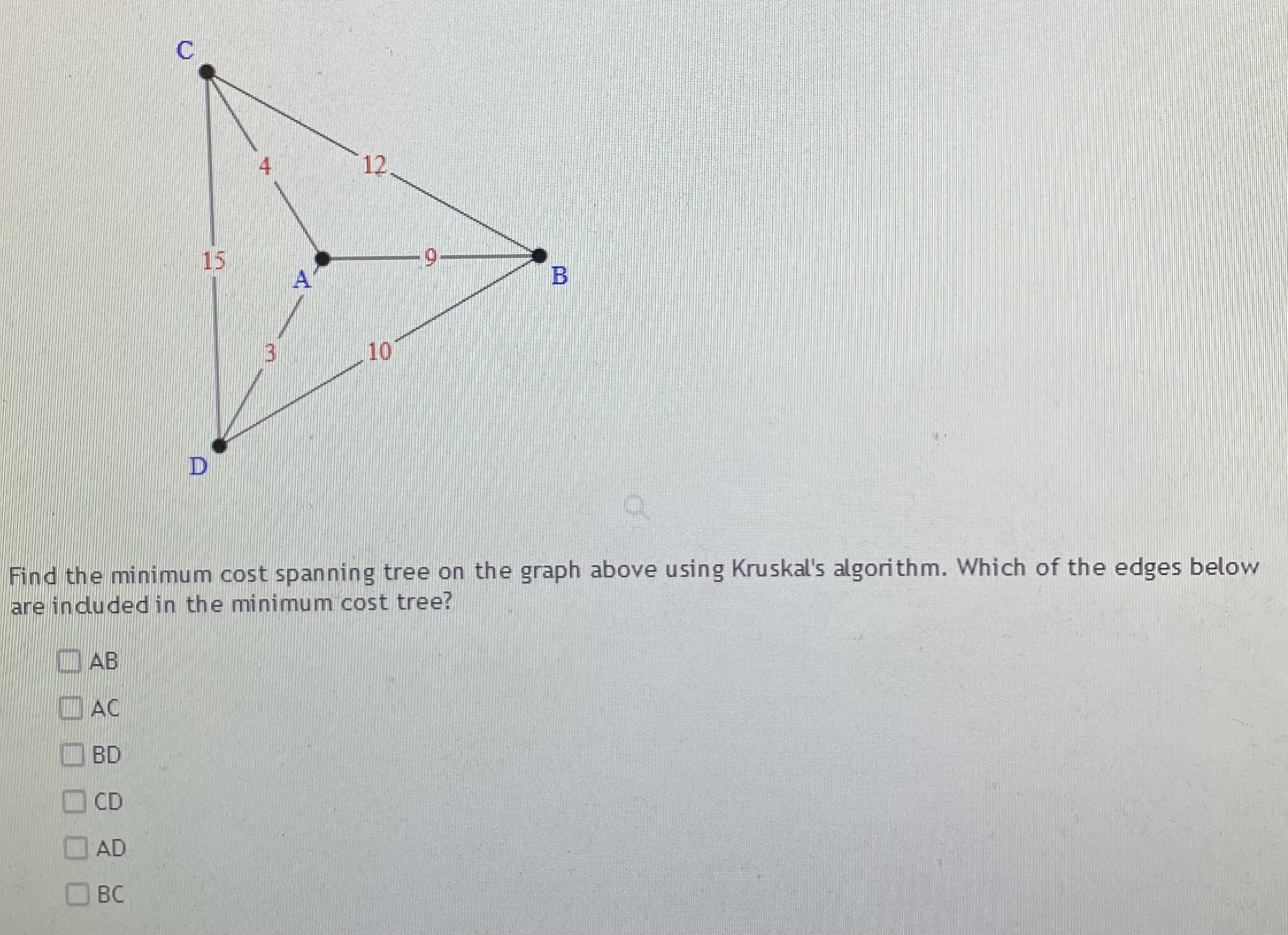 Solved Find the minimum cost spanning tree on the graph | Chegg.com