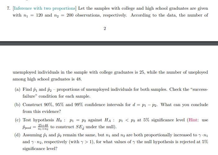 Solved please solve it in statistic way7. [Inference with | Chegg.com