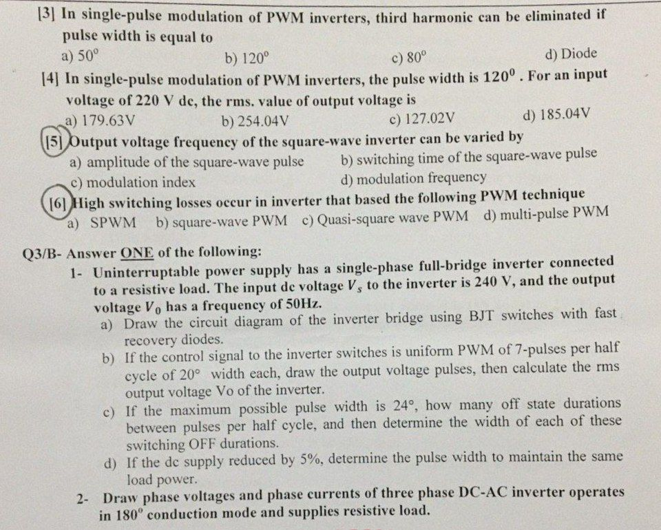 Solved a) 50° c) 80° [3] In single-pulse modulation of PWM | Chegg.com