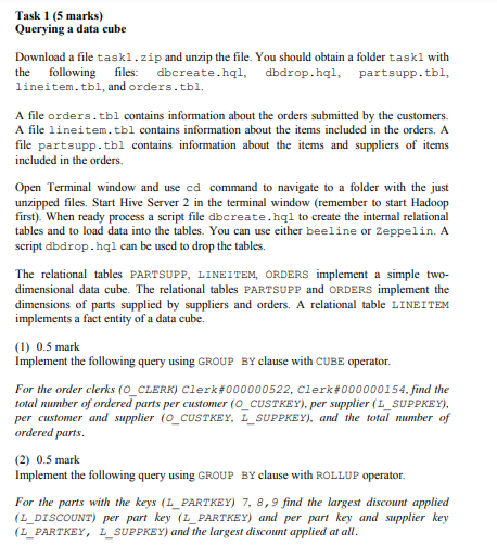 Solved Task 1 (5 marks) Querying a data cube Download a file | Chegg.com